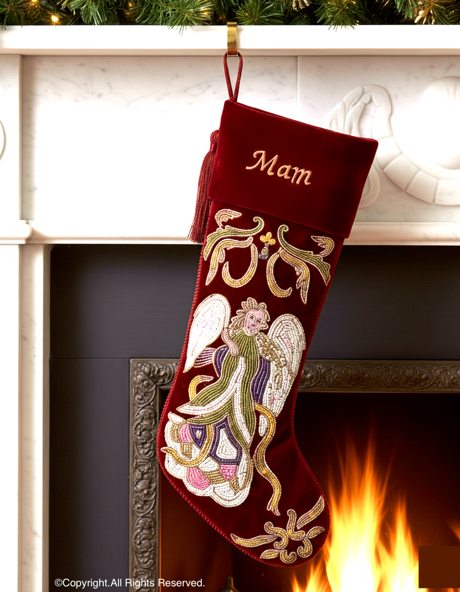 PERSONALISED RED FAIRY VELVET CHRISTMAS STOCKING